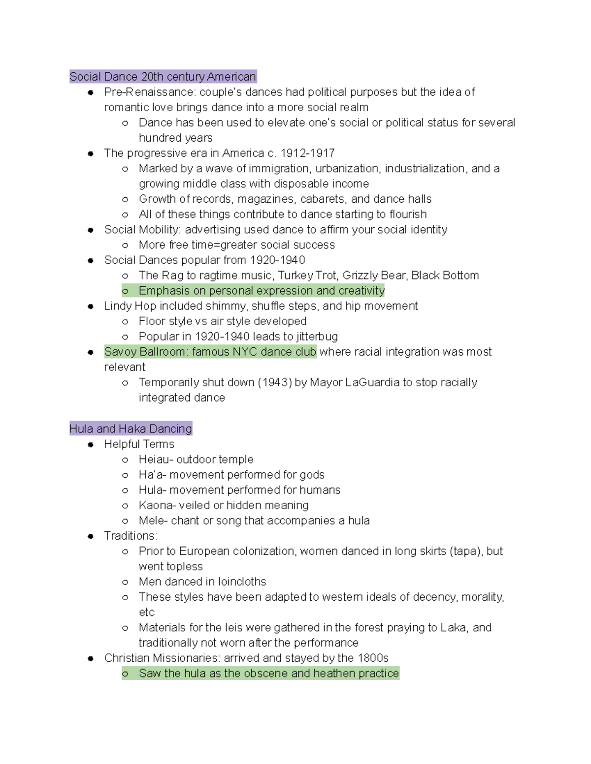 Chapter 7 Notes - Social Dance 20th century American Pre-Renaissance ...