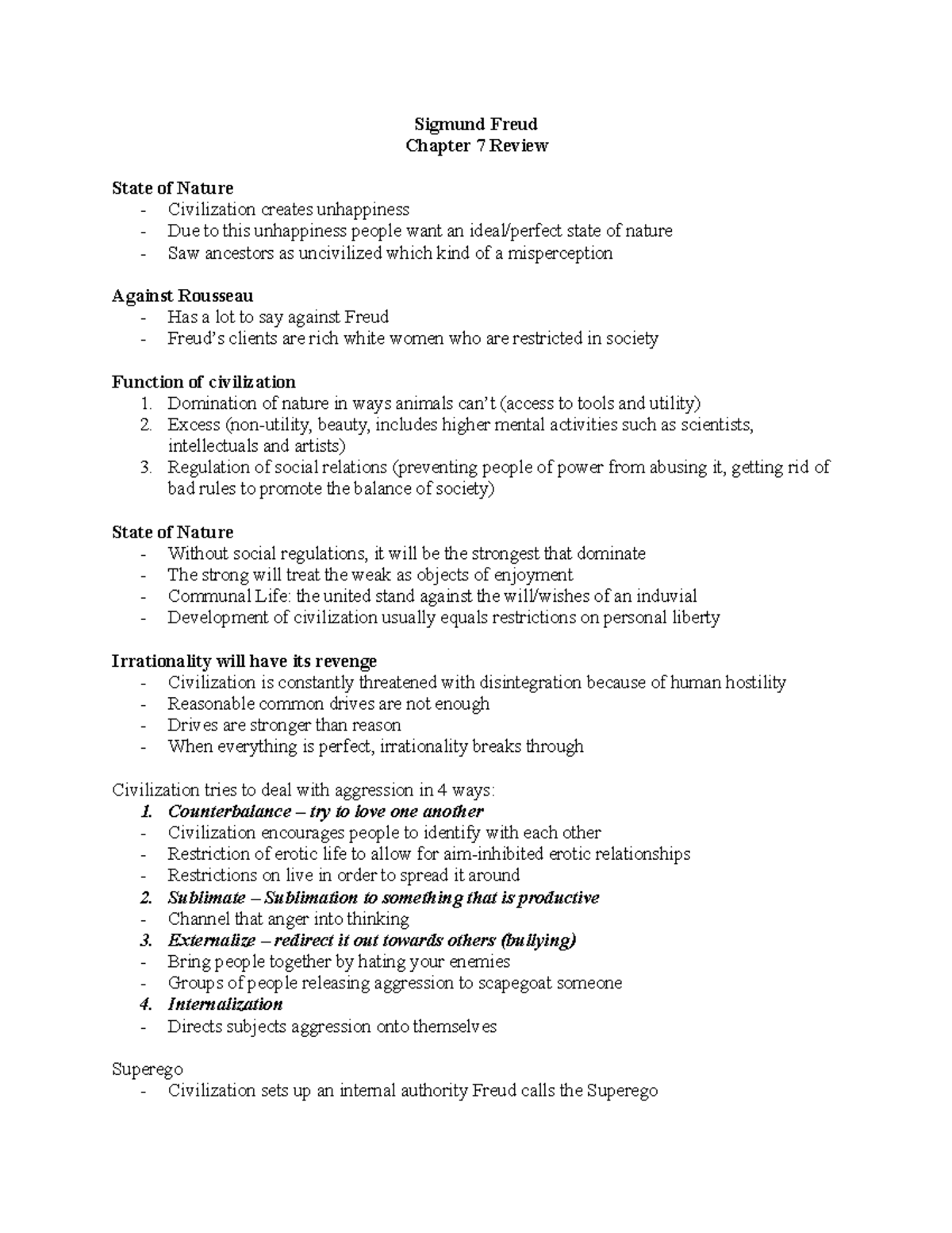 Sigmund Freud - Sigmund Freud Chapter 7 Review State of Nature ...