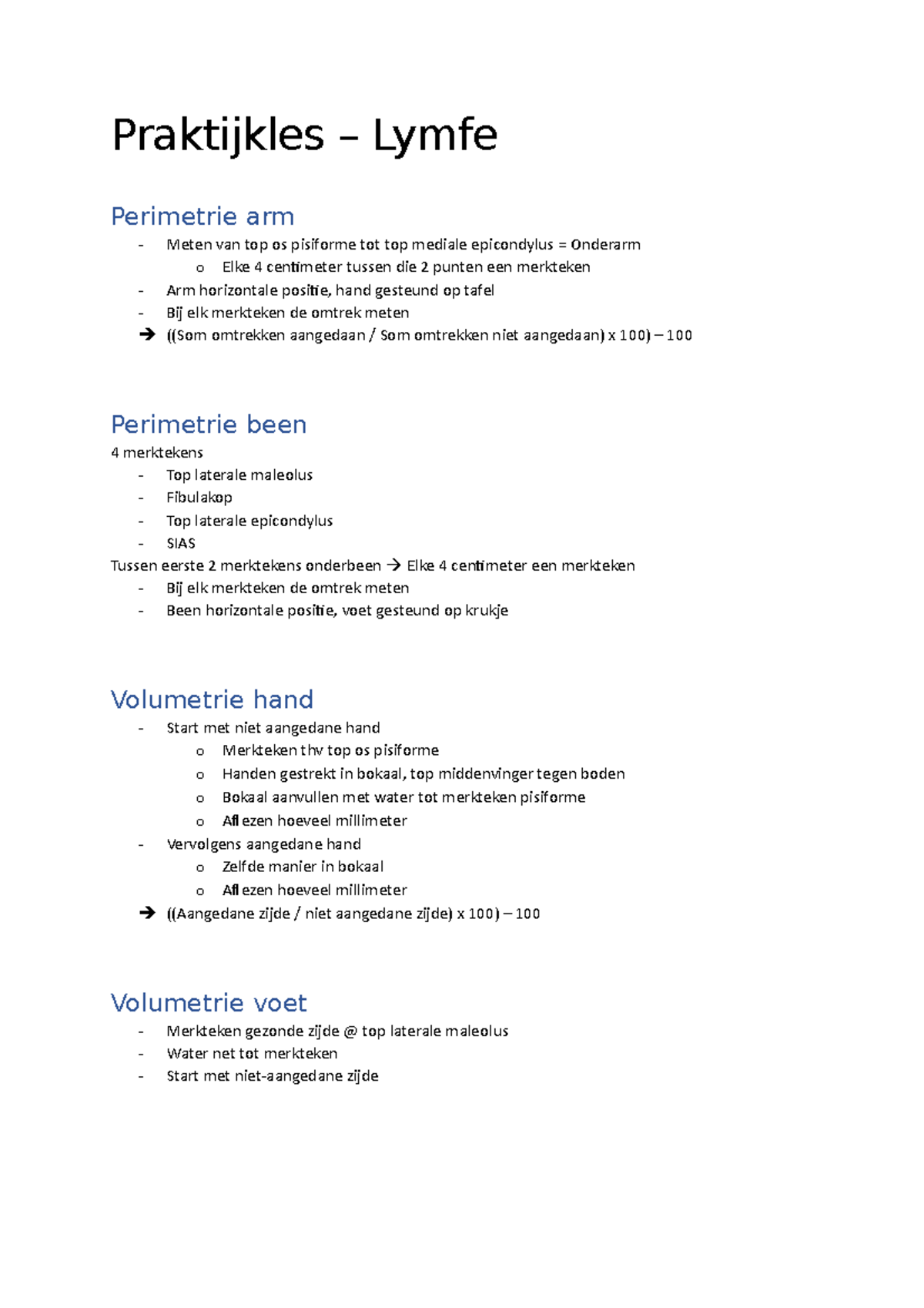 Praktijkles - Lymfe - Praktijkles – Lymfe Perimetrie arm - Meten van ...