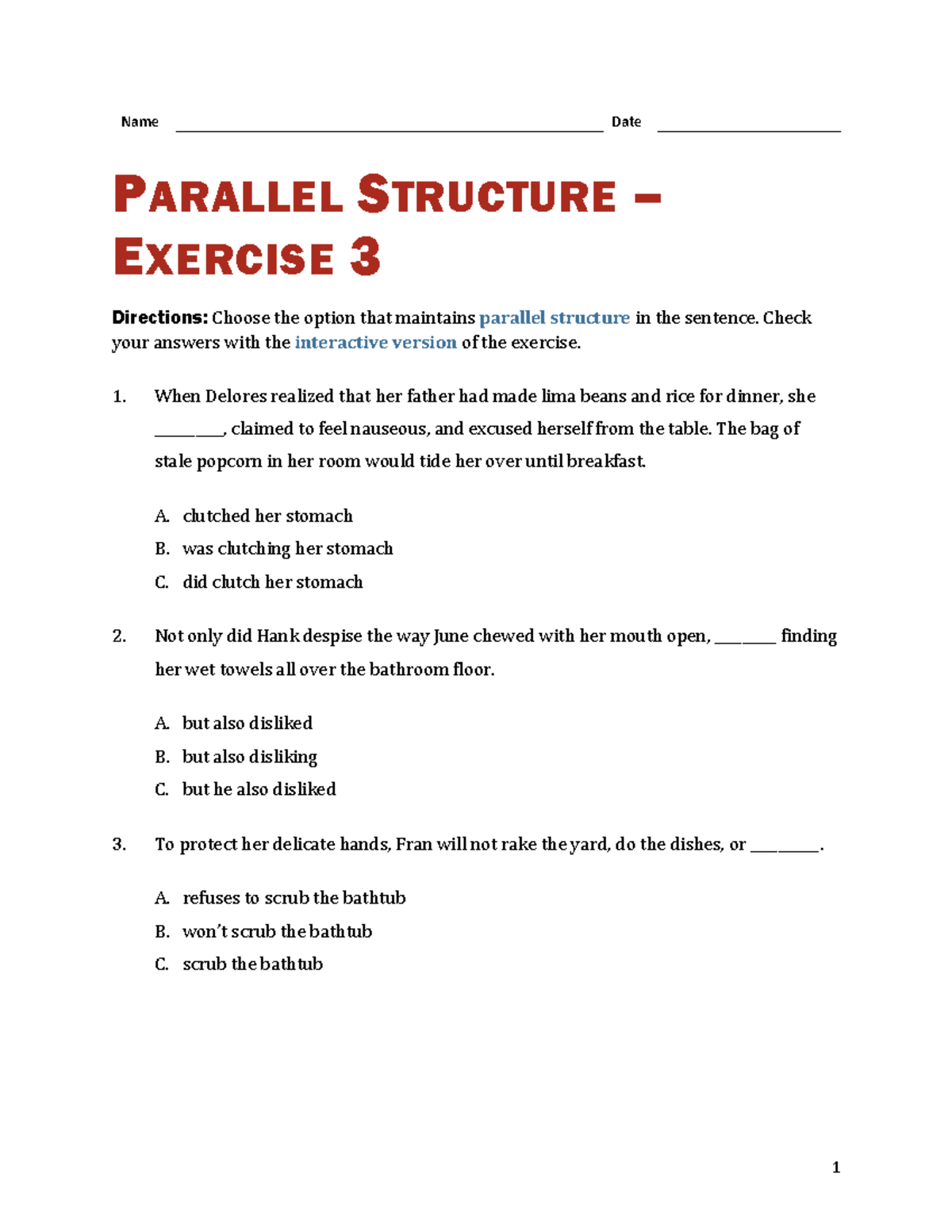 Structure 03 - For additional information - Name Date PARALLEL ...