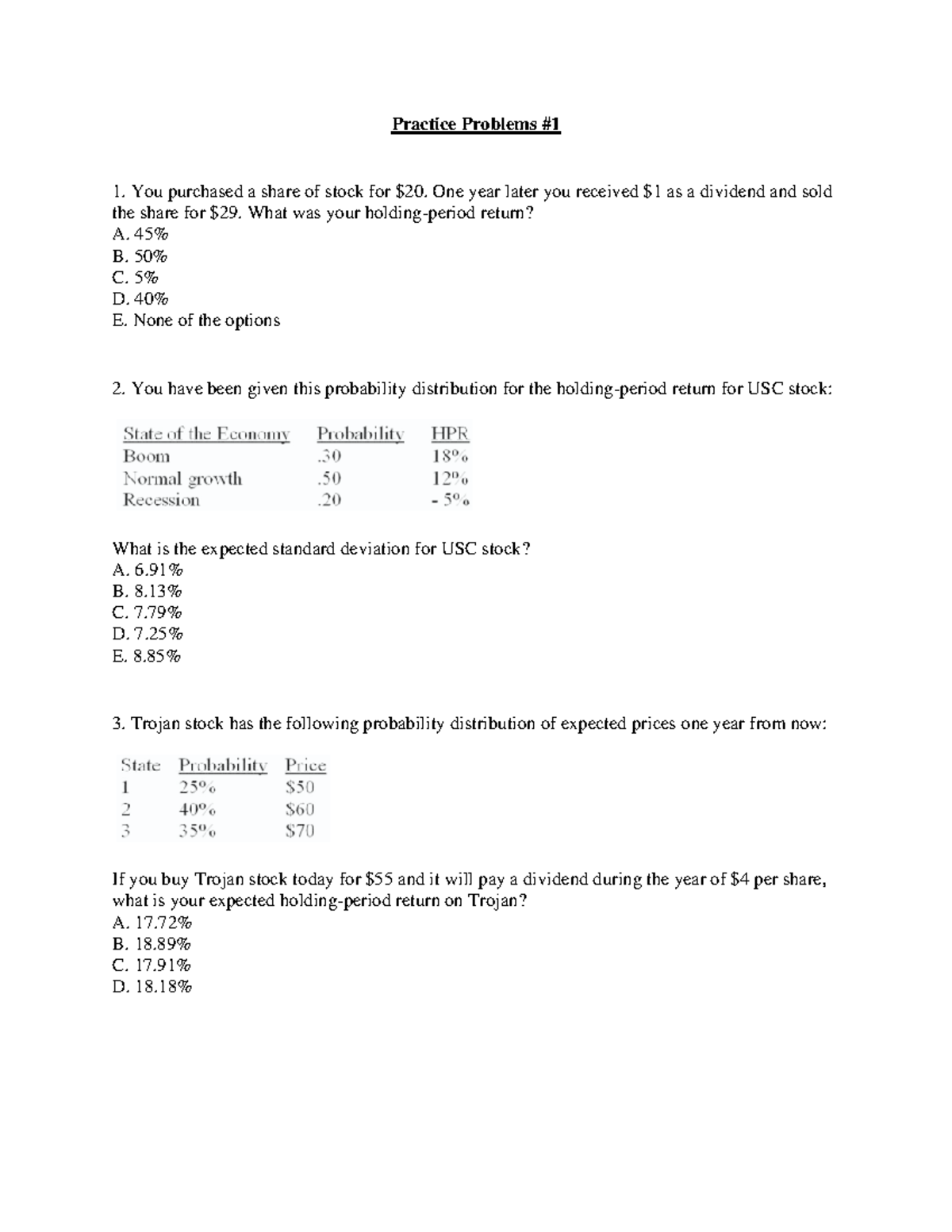 Review Problems 1 about - Practice Problems # You purchased a share of ...