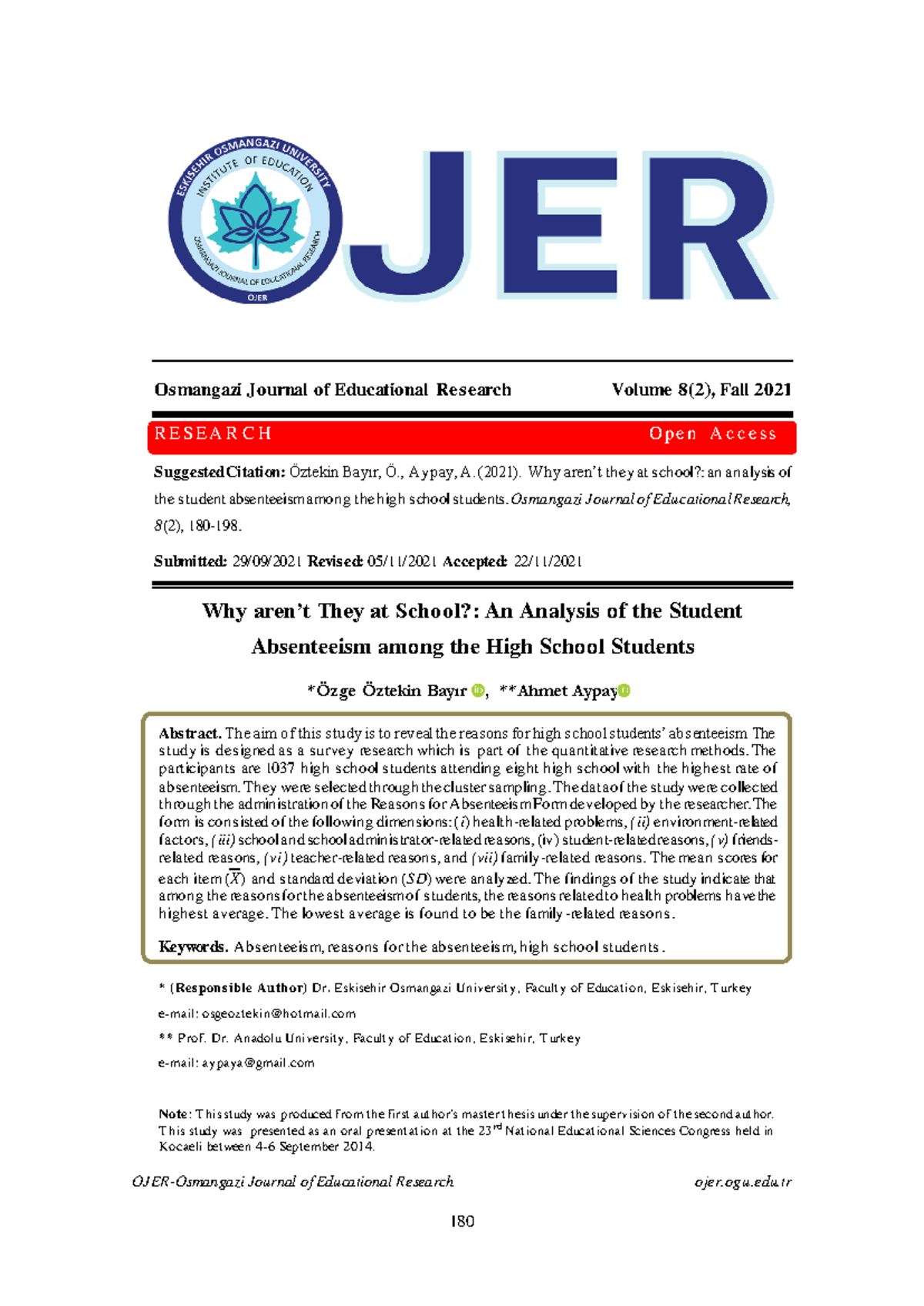 Why aren t They at School An Analysis of the Student Absenteeism among ...