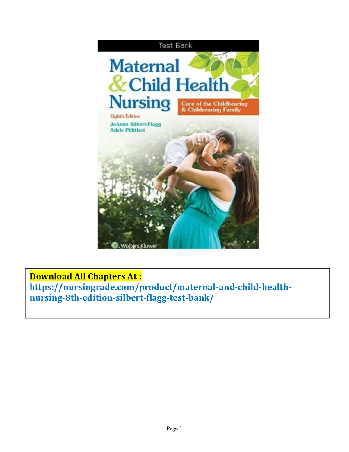 Maternal and Child Health Nursing 8th Edition Silbert-Flagg Test Bank ...