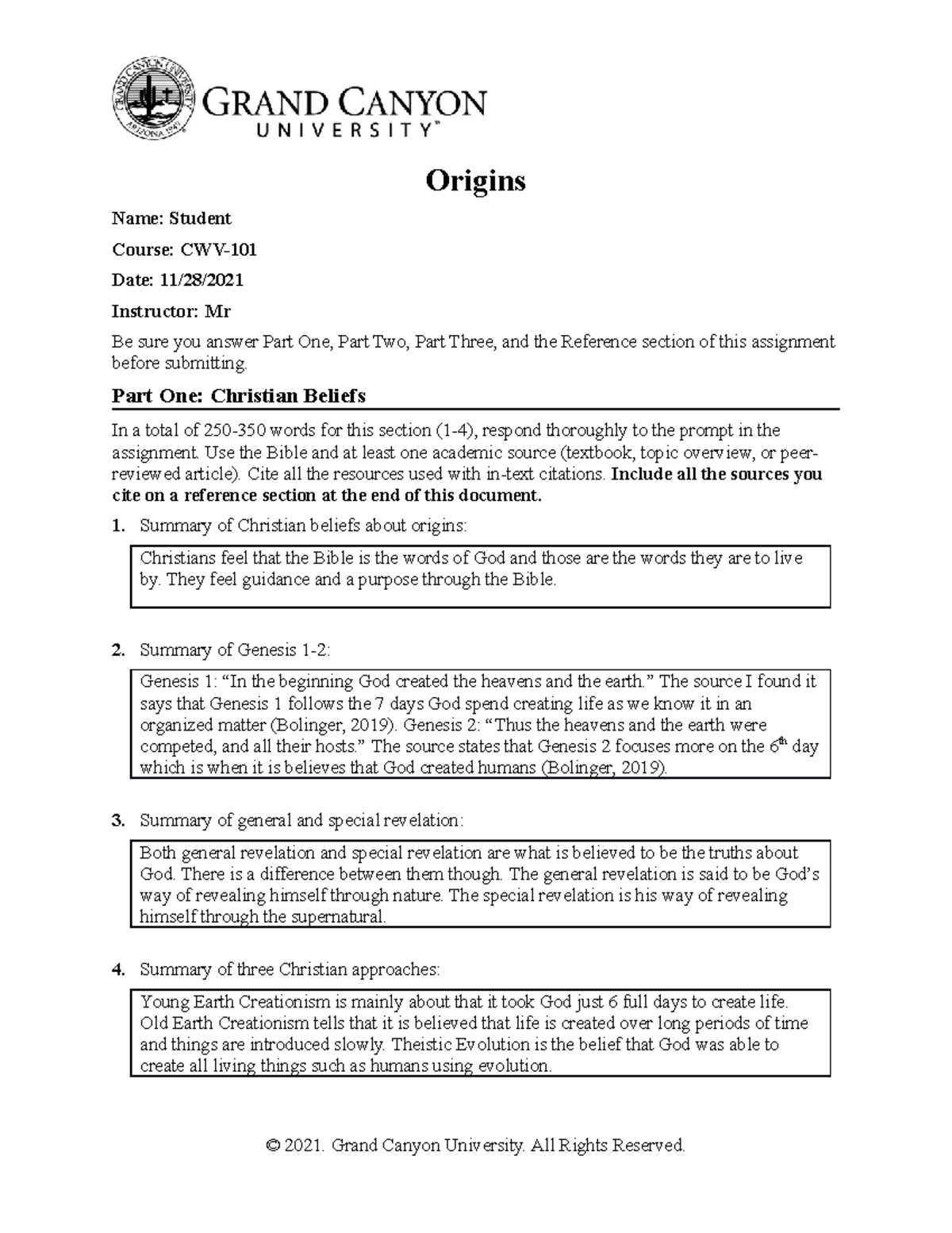 CWV 101 301 RS T2Origins Online - Origins Name: Student Course: CWV ...