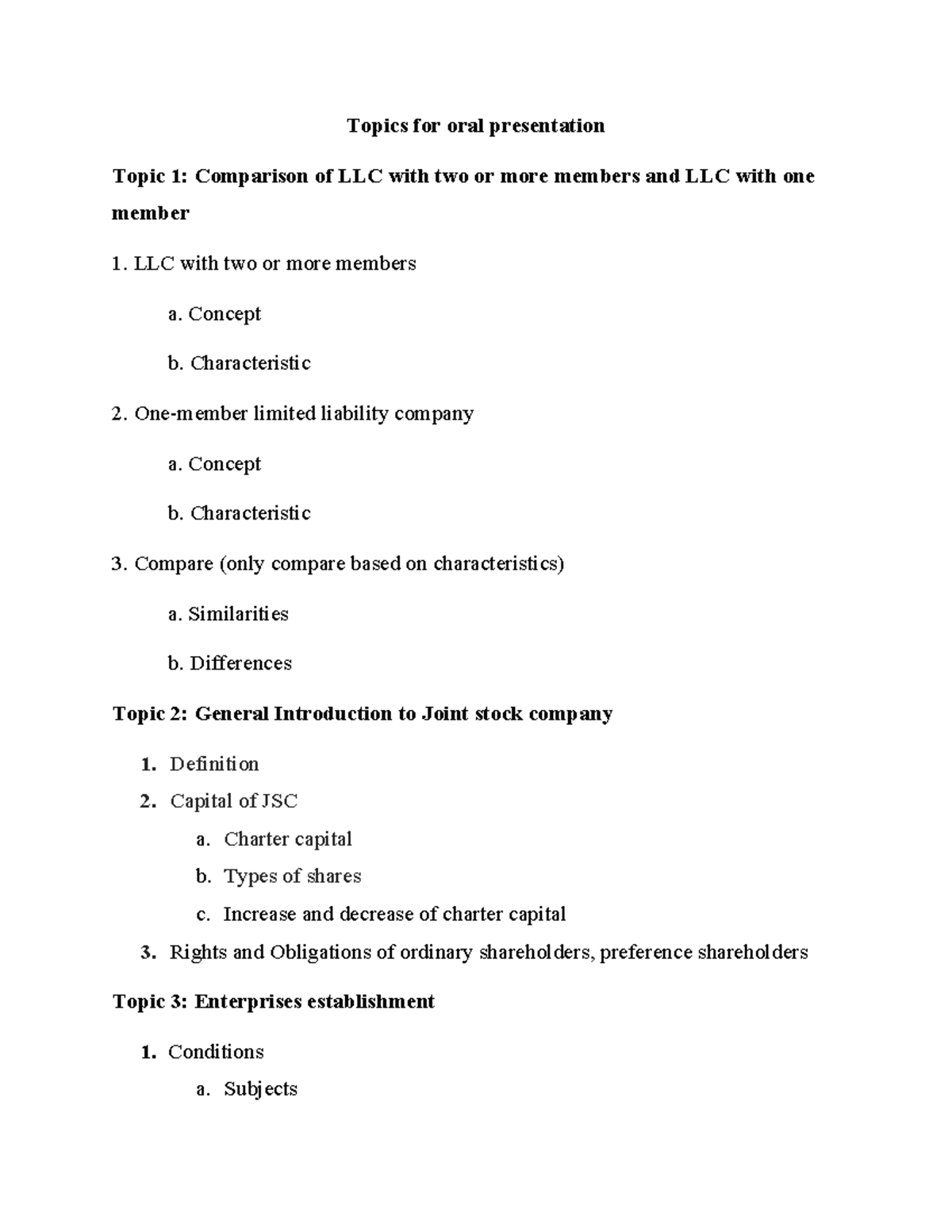 Topics 2023 - thanks - Topics for oral presentation Topic 1: Comparison ...