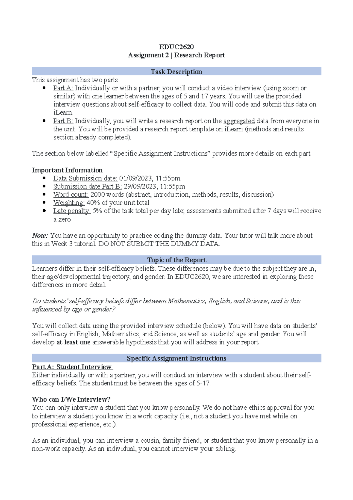 EDUC262 0 Research Report - Instructions 2023 S2 - EDUC Assignment 2 ...