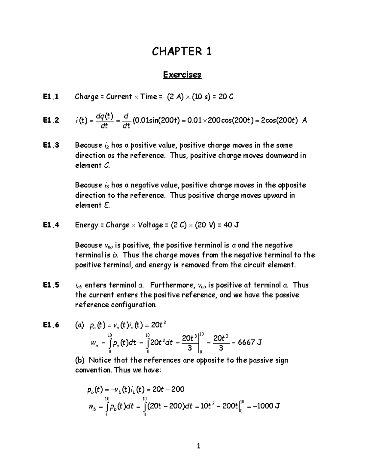 Chapter 01 assignment solutions - CHAPTER 1 Exercises E1 Charge ...