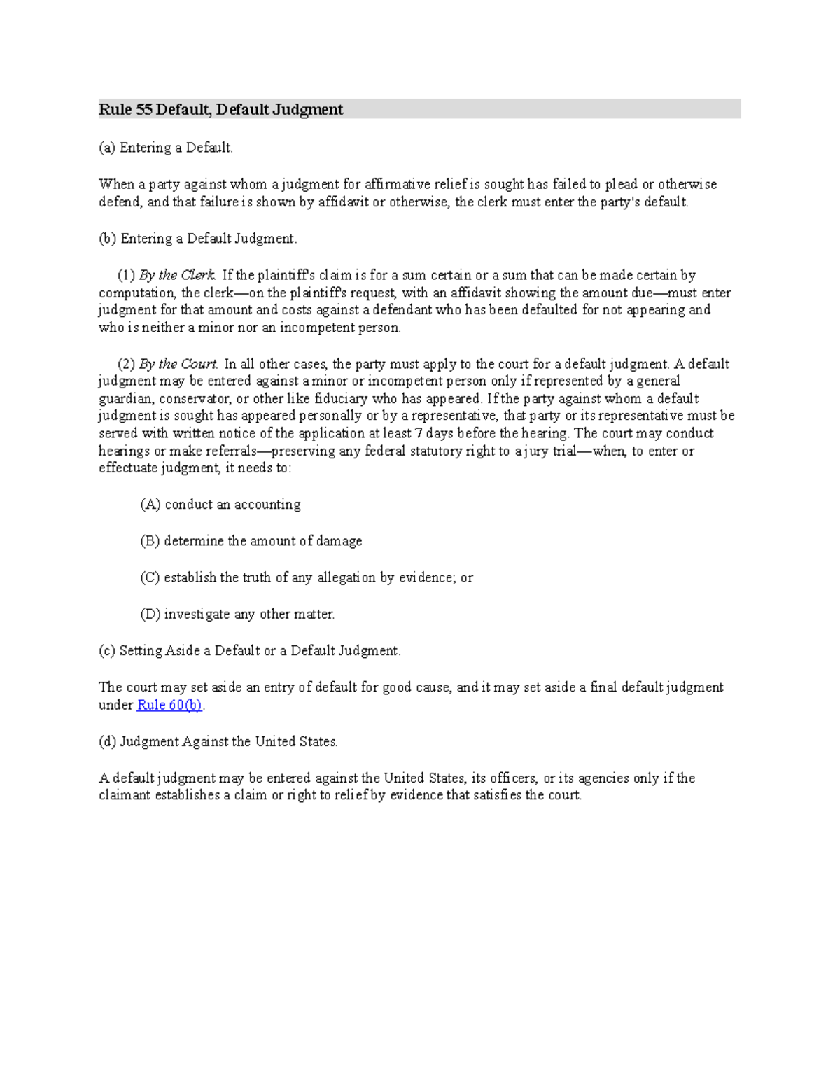 Rule 55 Default - Lecture notes Rule 55 - Rule 55 Default, Default ...