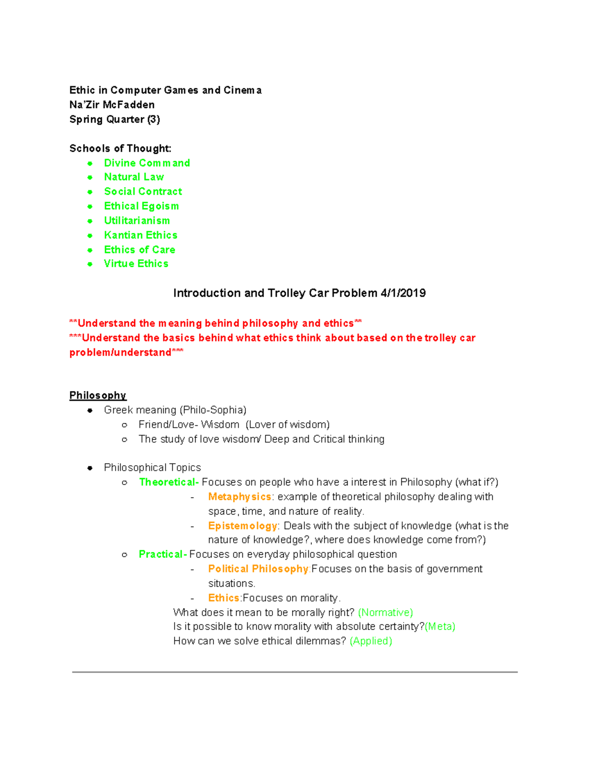 Ethics in CG and Cinema - Lecture notes 1-10 - Ethic in Computer Games ...