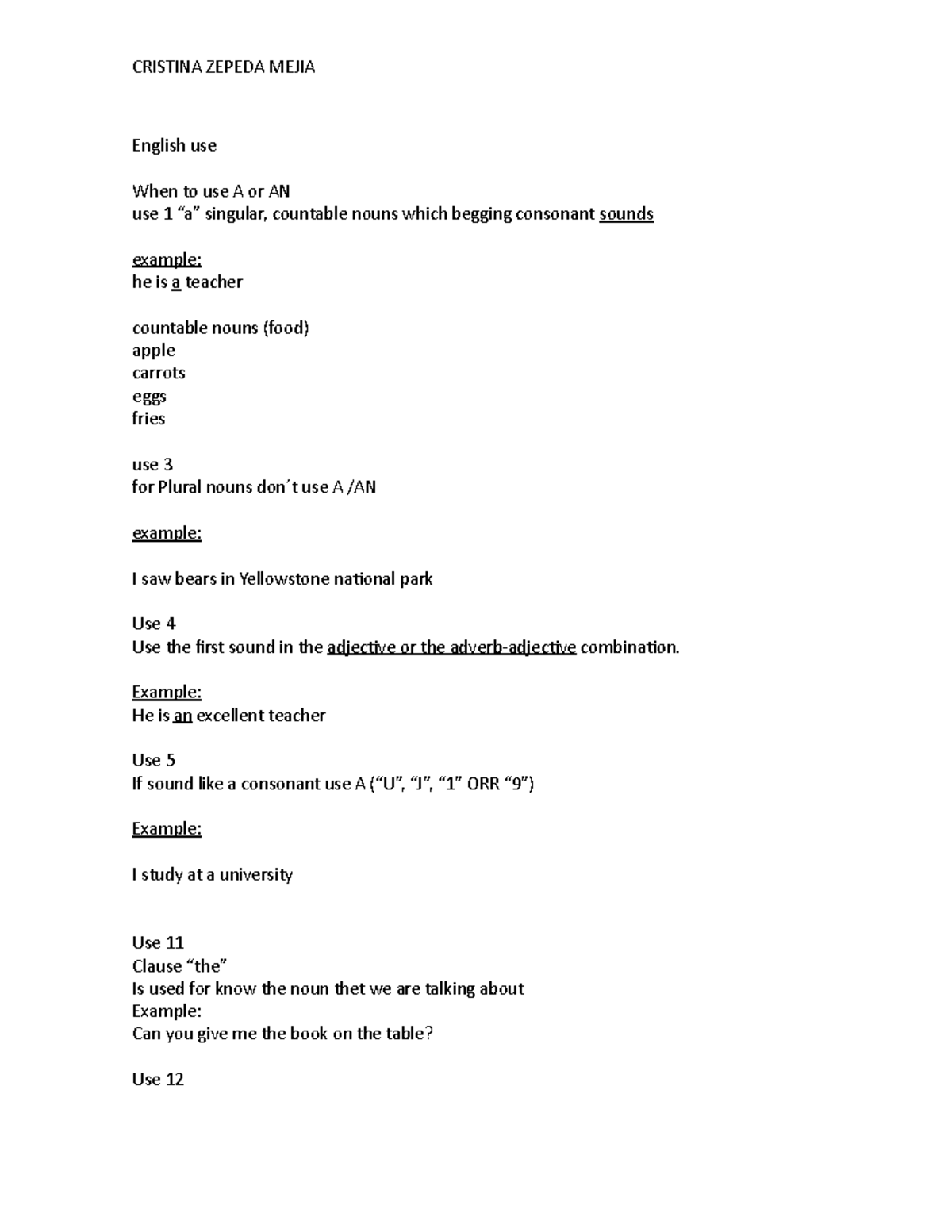 English use - ojala les sirva - English use When to use A or AN use 1 ...