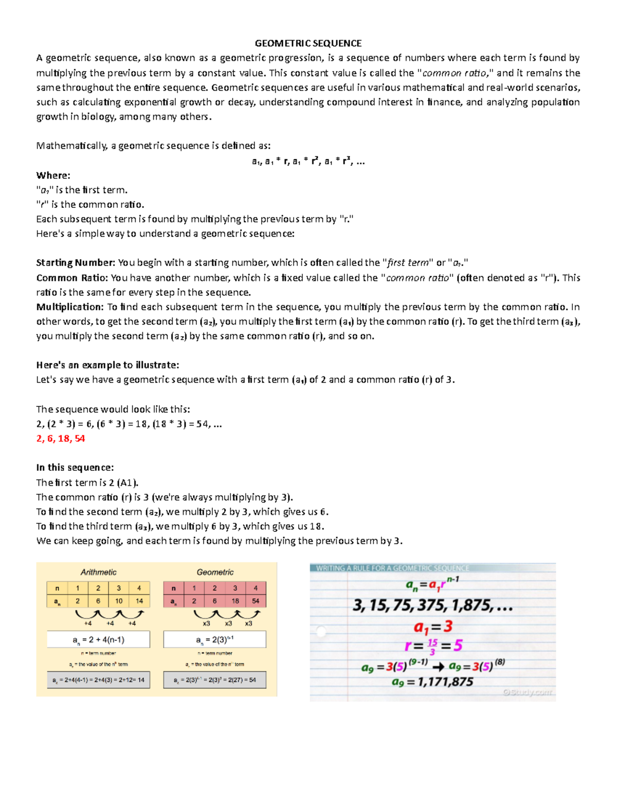 Geometric Sequence Introduction - GEOMETRIC SEQUENCE A geometric ...