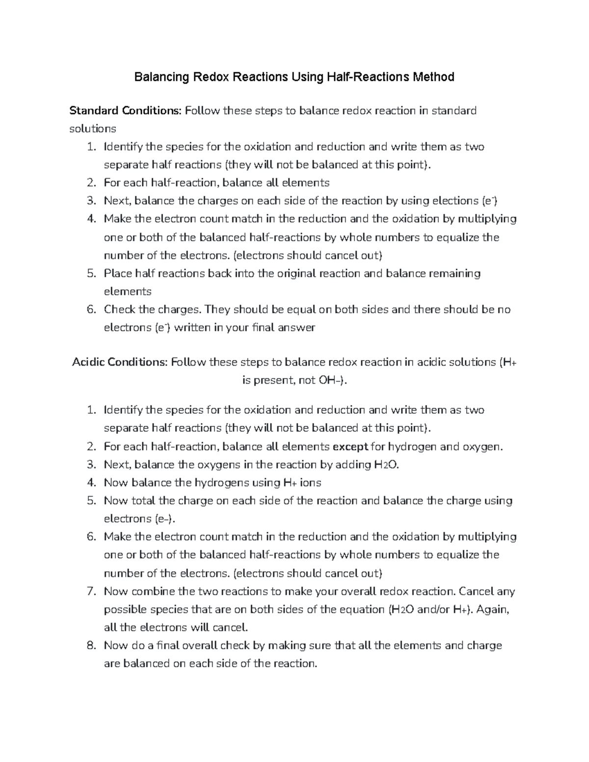 Steps to Balance Redox Reactions - Balancing Redox Reactions Using Half ...