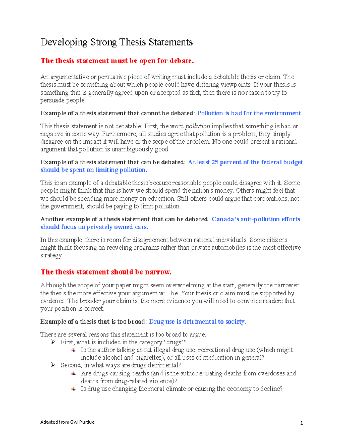 Developing Strong Thesis Statements - An argumentative or persuasive ...