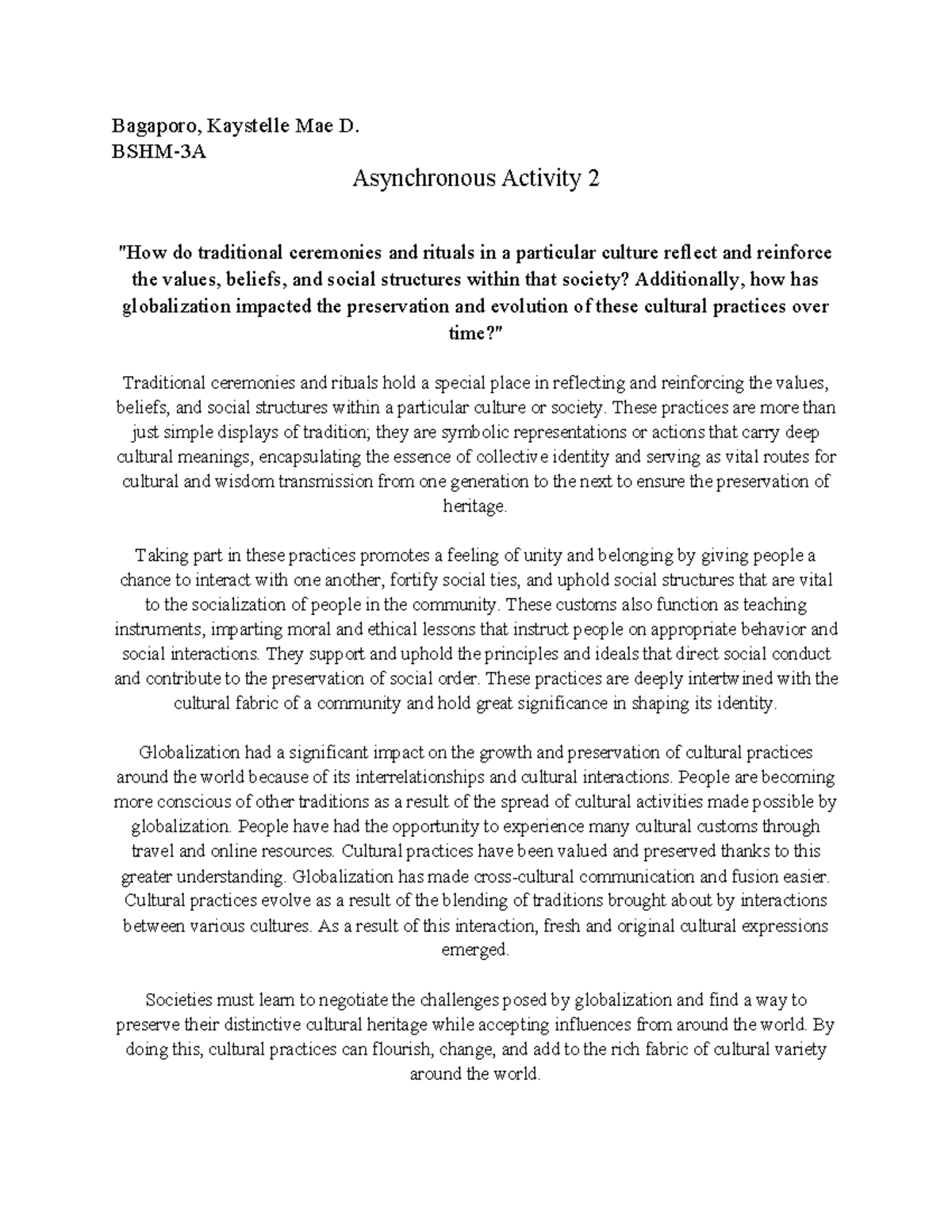 Asynchronous Activity 2 - Bagaporo, Kaystelle Mae D. BSHM-3A ...