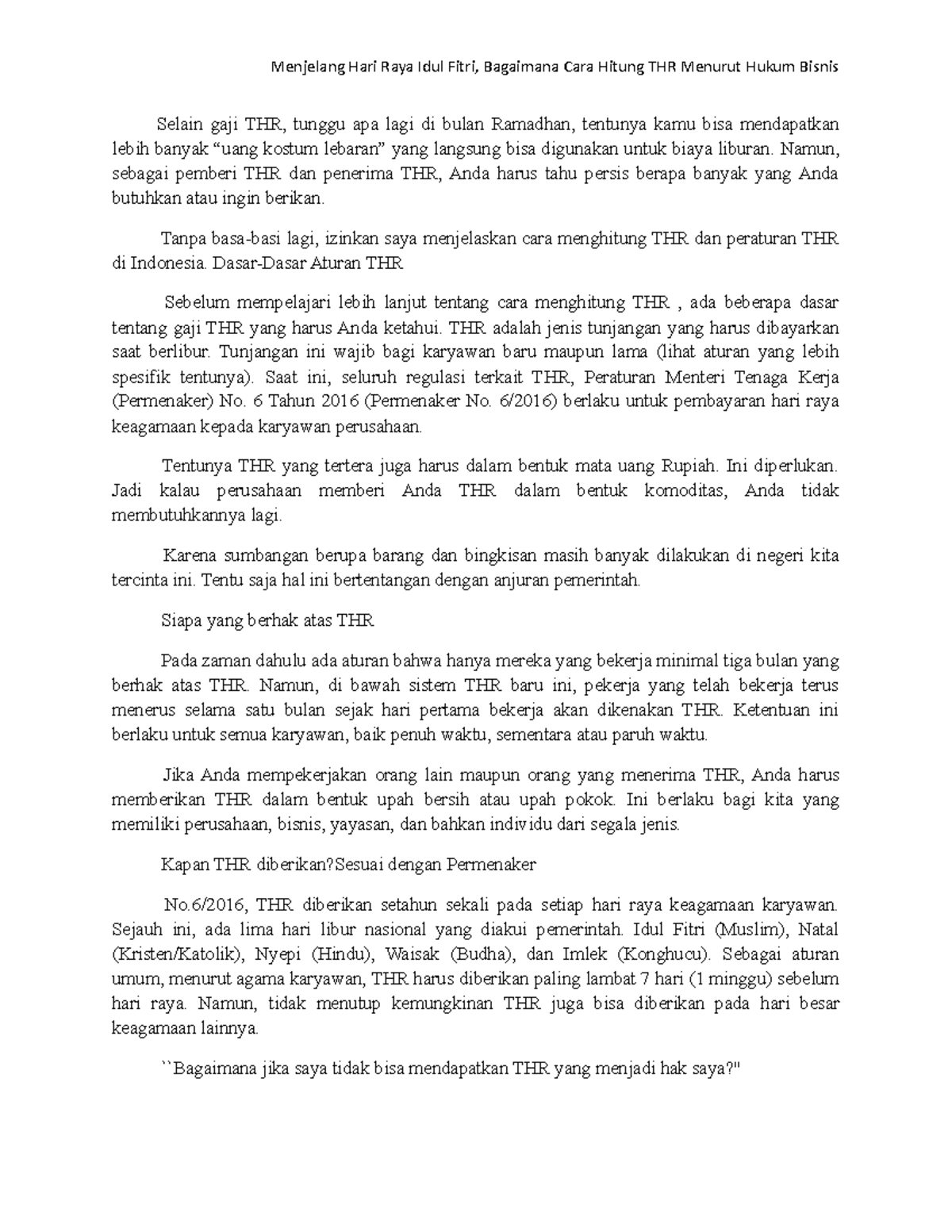 Menjelang Hari Raya Idul Fitri, Bagaimana Cara Hitung THR Menurut Hukum Bisnis - Namun, sebagai ...