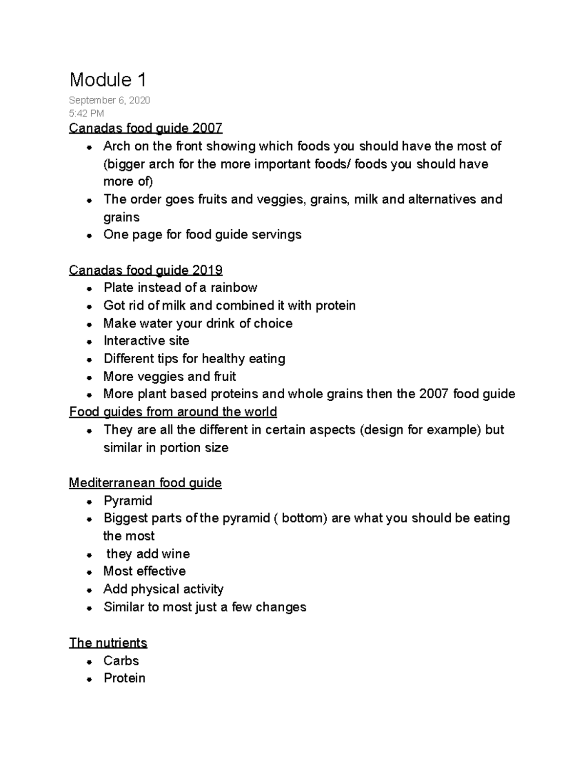 Module 1: Canadian food guide - Module 1 September 6, 2020 5:42 PM ...
