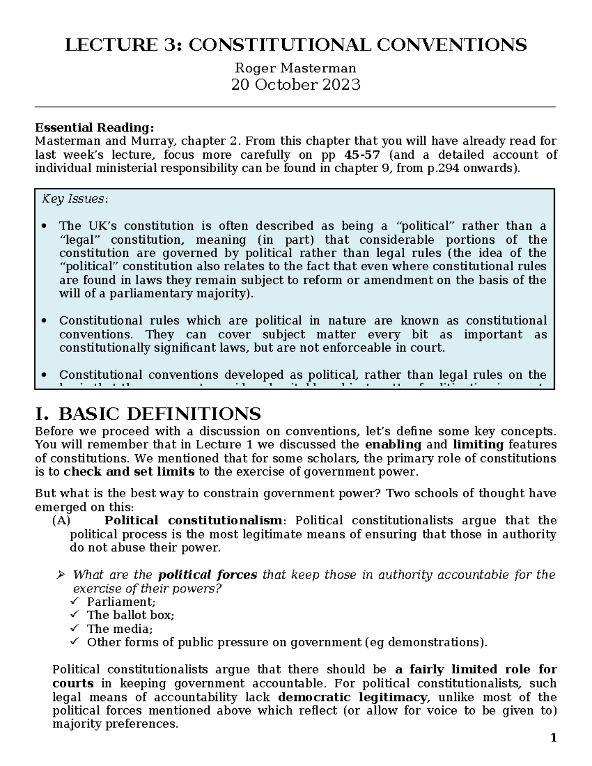 L3 Constitutional - lecture - LECTURE 3: CONSTITUTIONAL CONVENTIONS ...