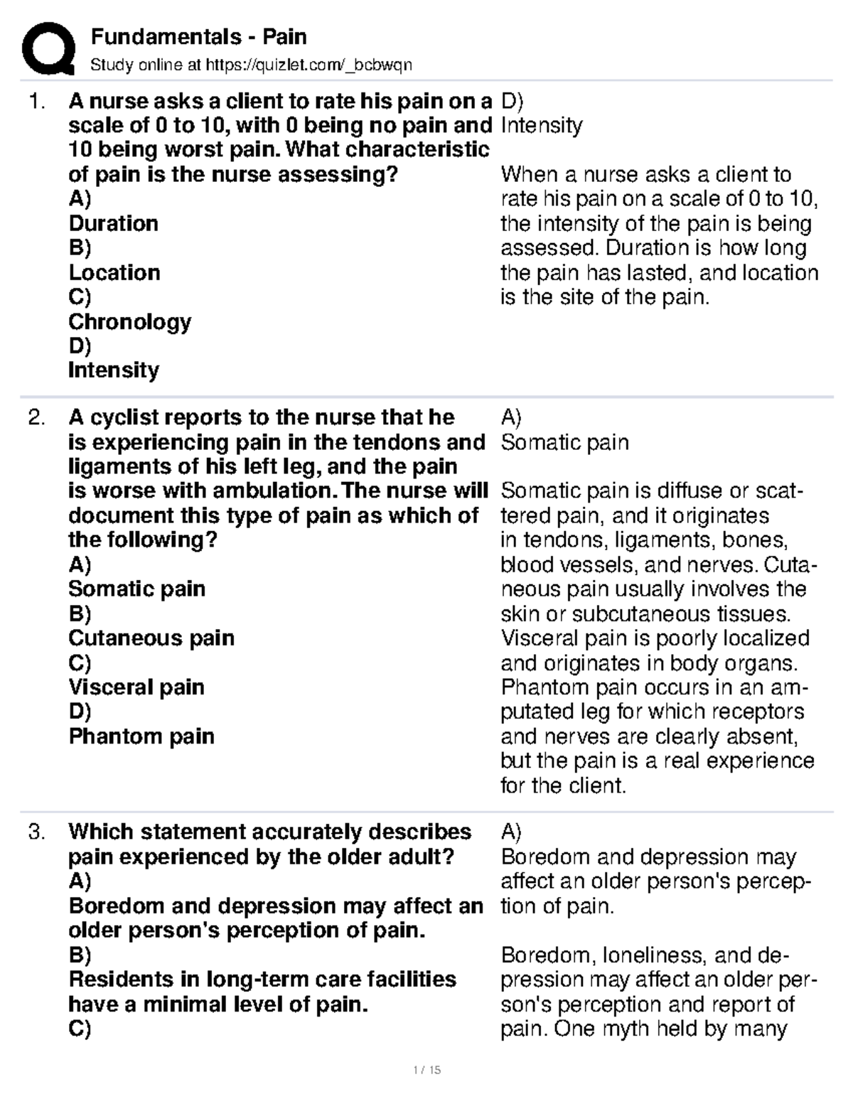 Fundamentals - Pain - Study Material - Study online at quizlet/_bcbwqn ...