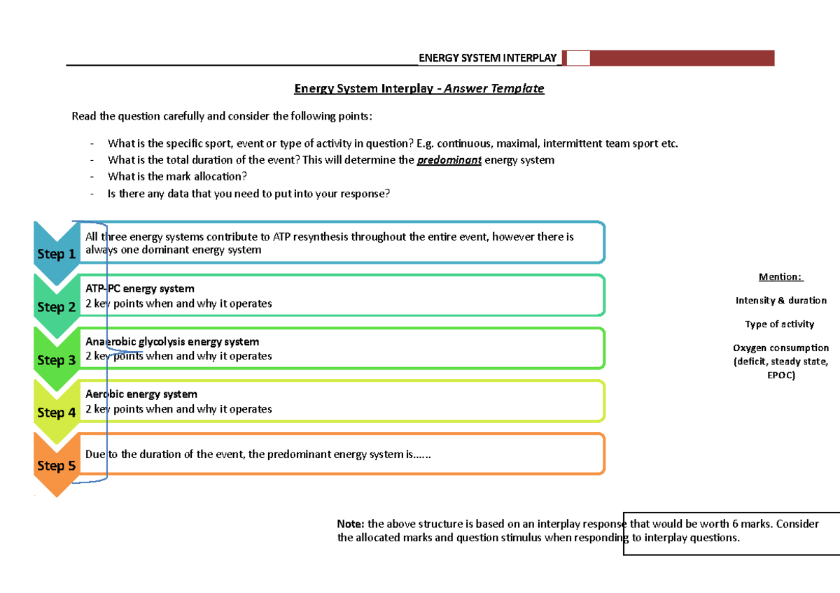 3 - physical ed - ENERGY SYSTEM INTERPLAY 3. Energy System Interplay ...