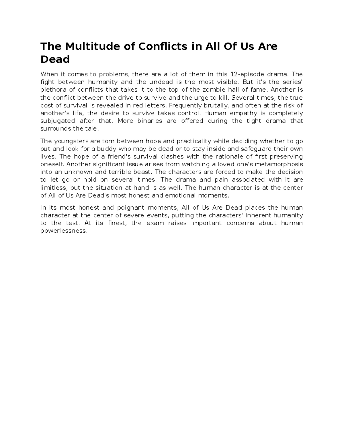 The Multitude of Conflicts in All Of Us Are Dead - The fight between ...