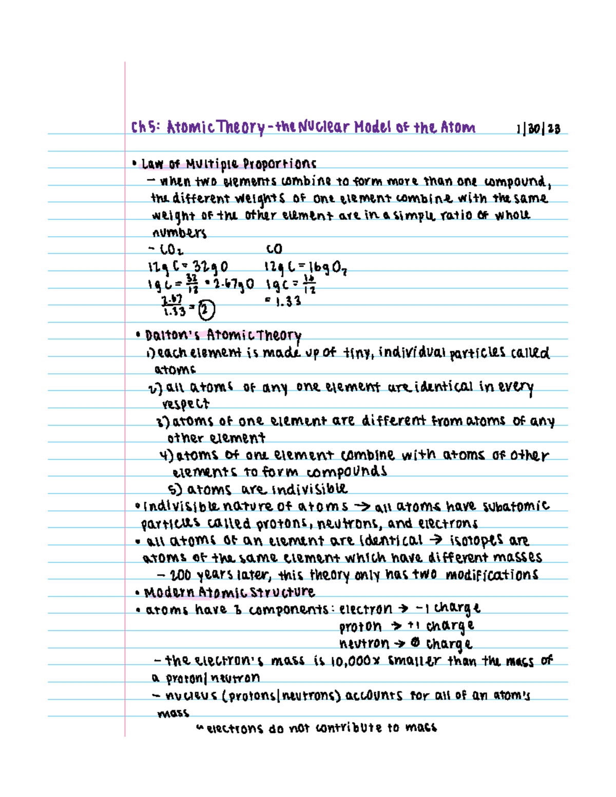 Chapter 5 Notes - Chs Atomictheory theNuclearModel of the Atom 1 30 2 ...
