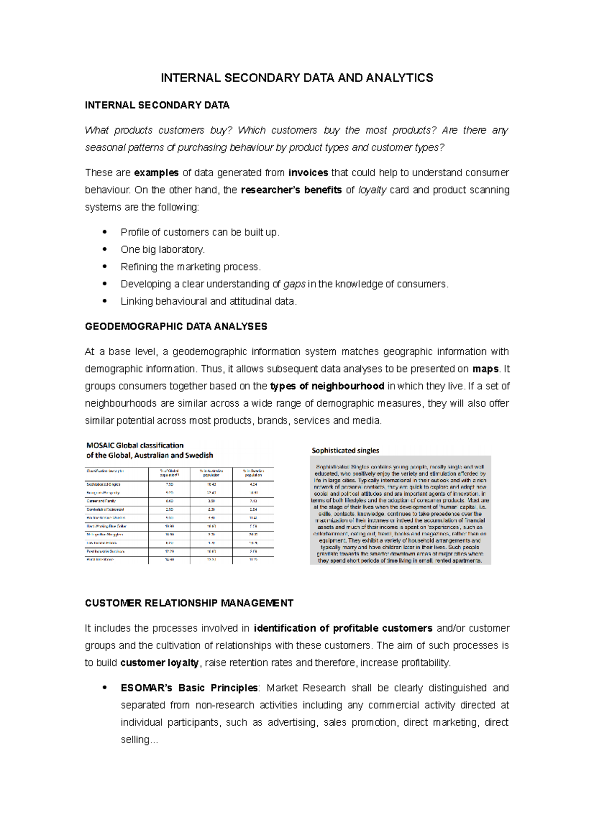Internal Secondary DATA AND Analytics - INTERNAL SECONDARY DATA AND ...