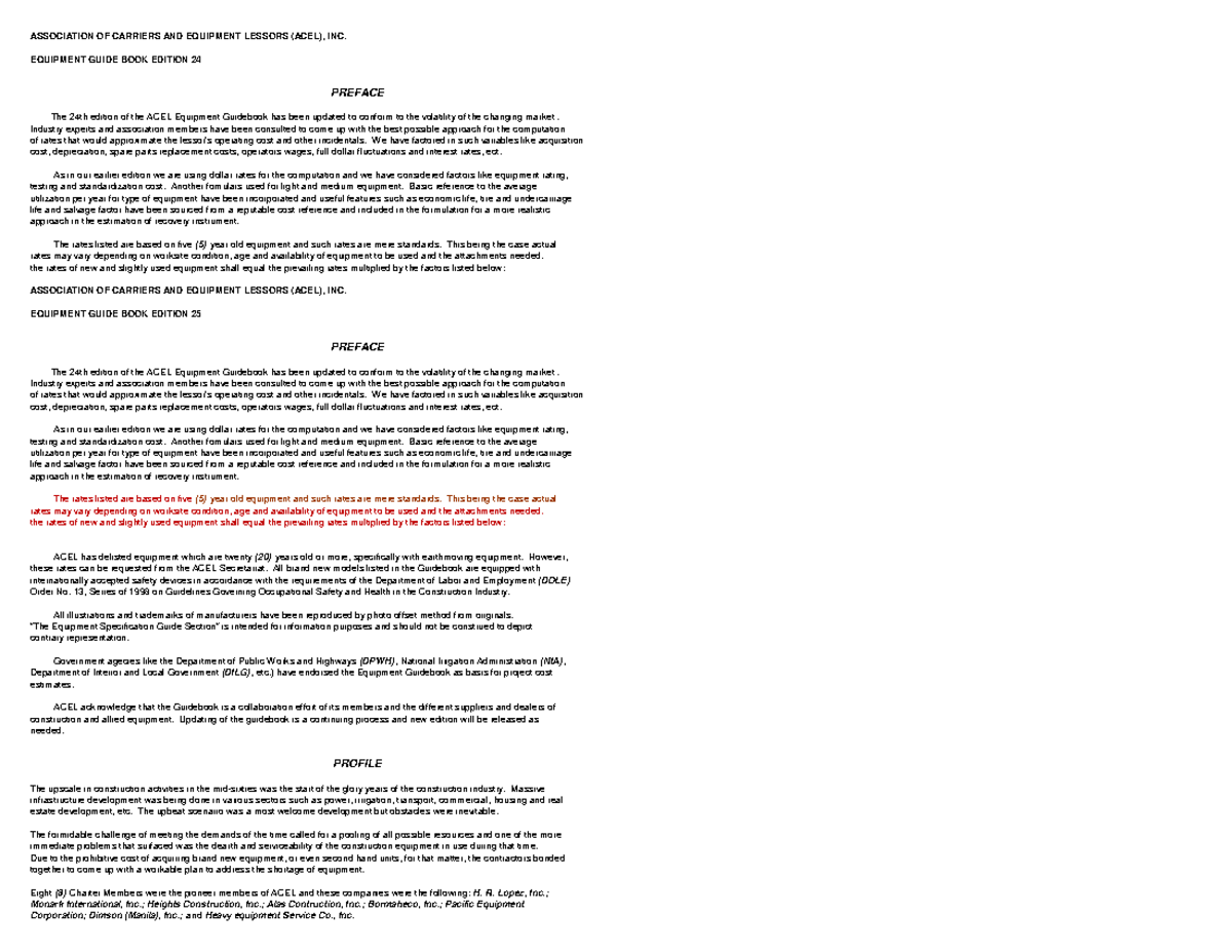 Pdfcoffee - Bid docs - ASSOCIATION OF CARRIERS AND EQUIPMENT LESSORS (ACEL), INC GUIDE BOOK ...