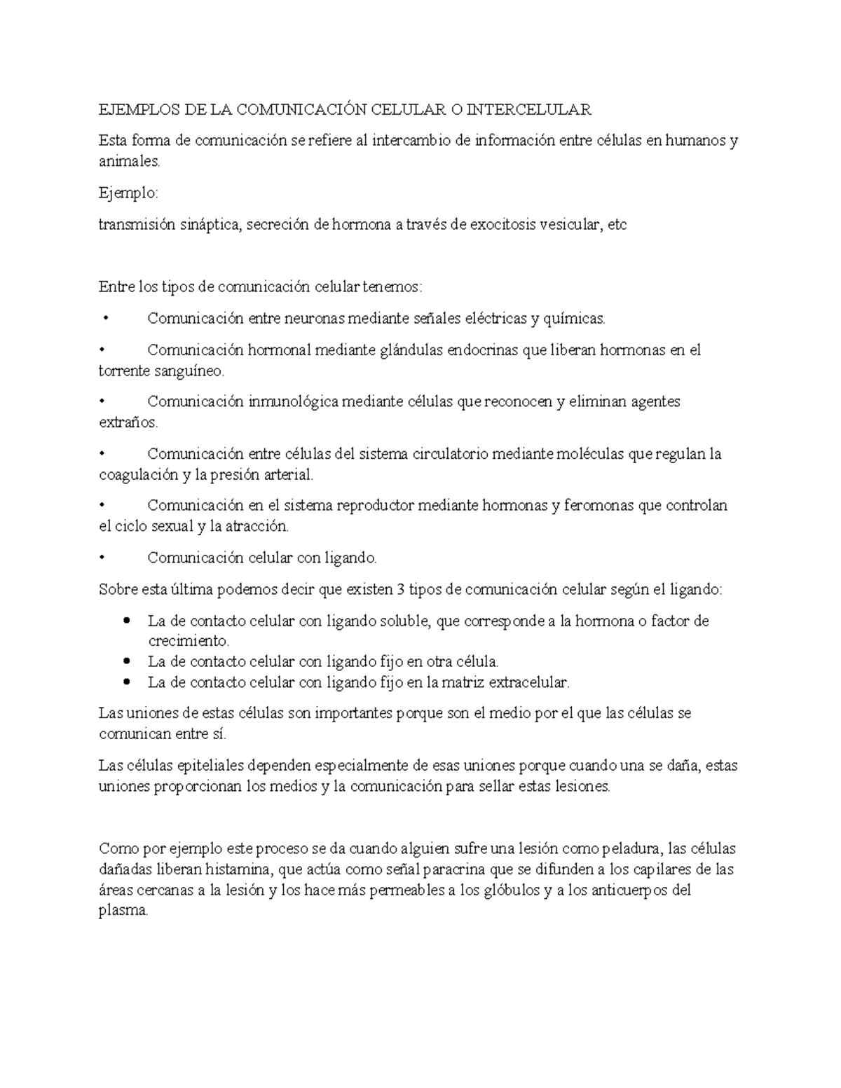 Actividad 6 biologia - EJEMPLOS DE LA COMUNICACIÓN CELULAR O ...