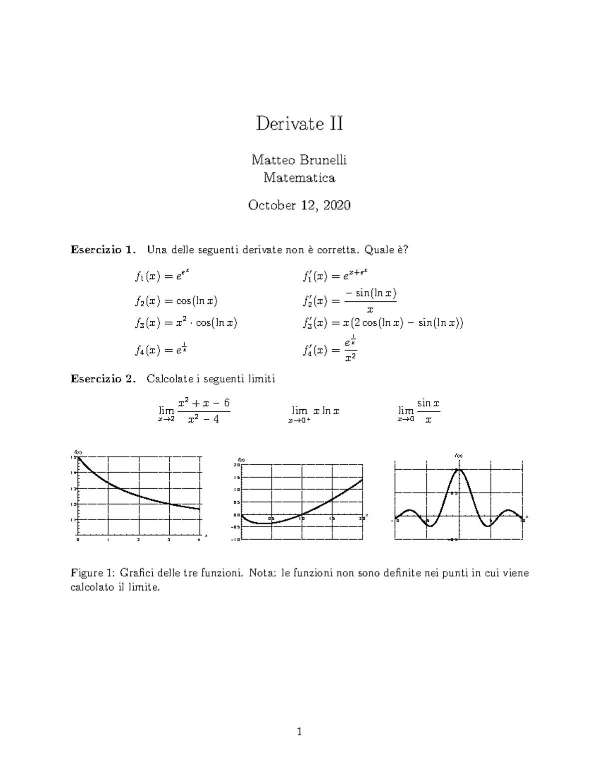 Derivate II - esercizi - Matematica - Università di Trento - Studocu
