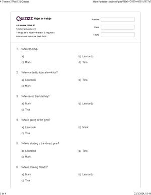 Four corners Book 2 Unit 12 grammar Quizizz - Hojas de trabajo Four ...