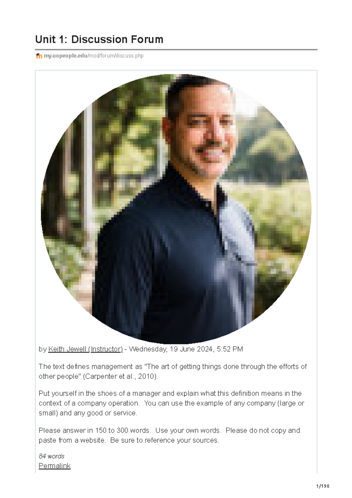 DA1 - Discussion Assignment 1 - Unit 1: Discussion Forum my.uopeople.edu/mod/forum/discuss by ...