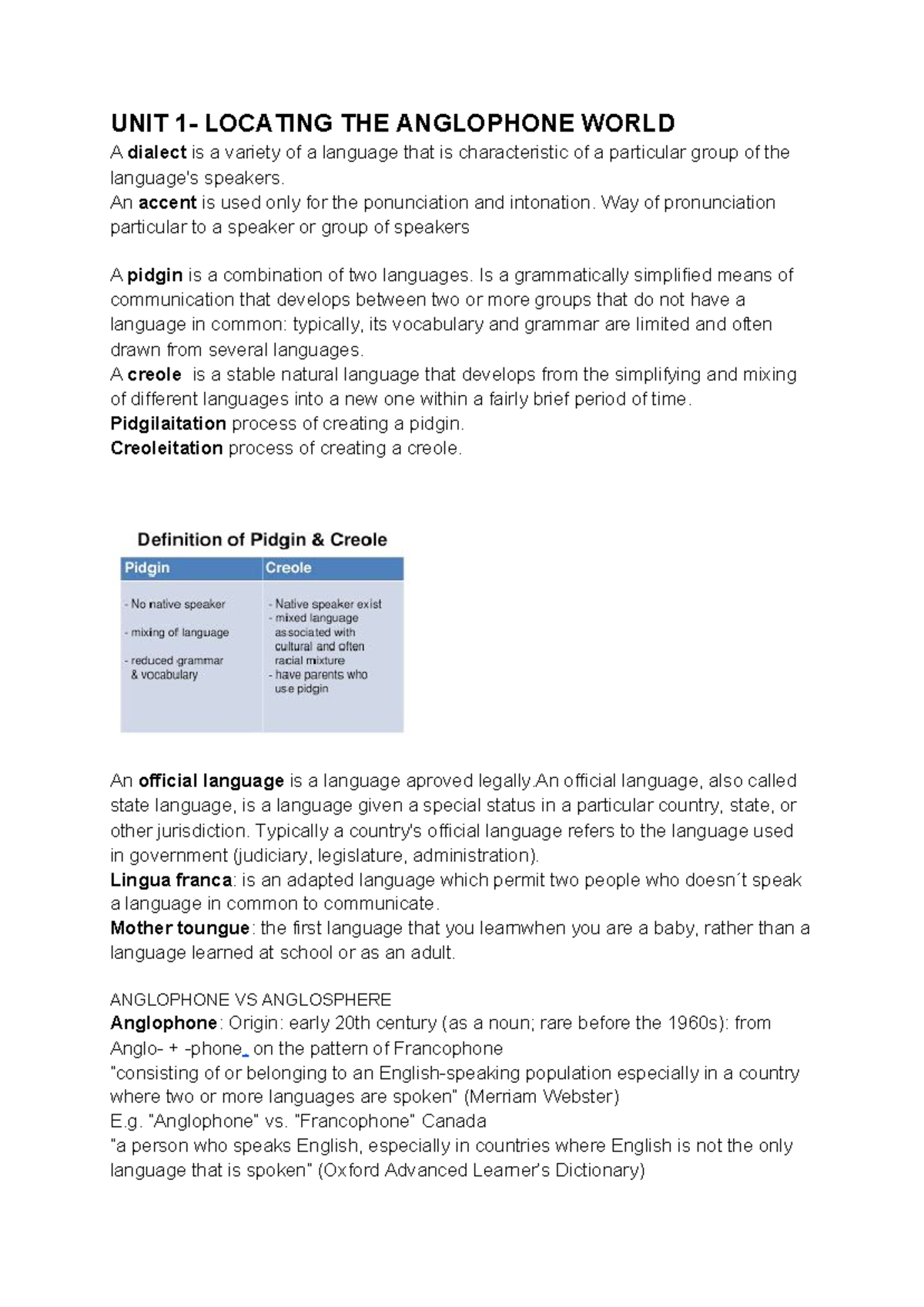 INTRODUCCIÓN CULTURAL MUNDO ANGLÓFONO UNIOVI - UNIT 1- LOCATING THE ...