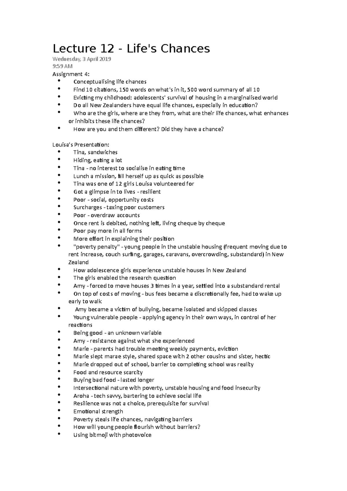 Lecture 11 - Life Chances - Lecture 12 - Life's Chances Wednesday, 3 ...