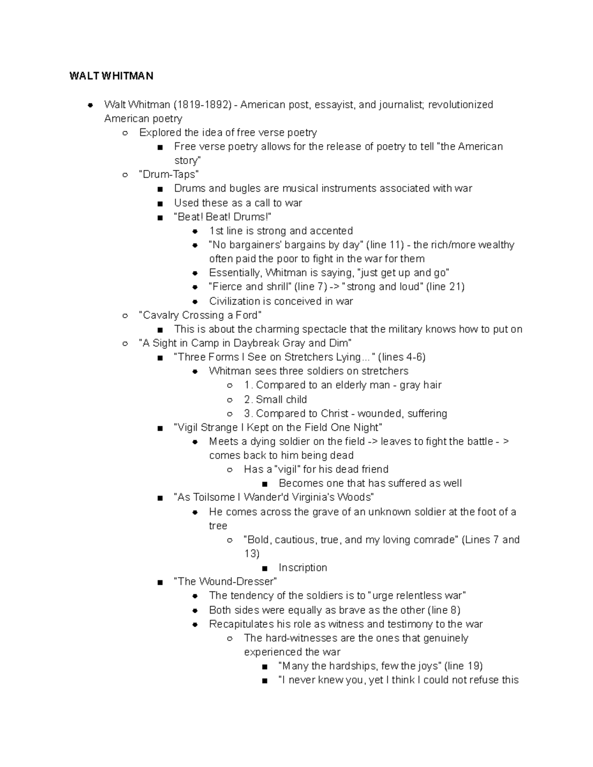 ENG 251 Notes 13 - WALT Whitman - WALT WHITMAN Walt Whitman (1819-1892 ...