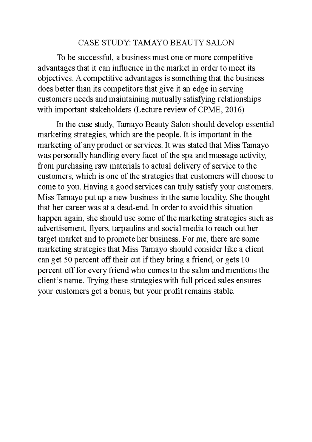 CASE Study in ethics and bme report case study - CASE STUDY: TAMAYO ...