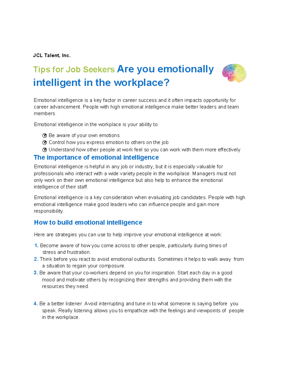 Wd1 memo - gmetrix class WD1 - JCL Talent, Inc. Tips for Job Seekers ...