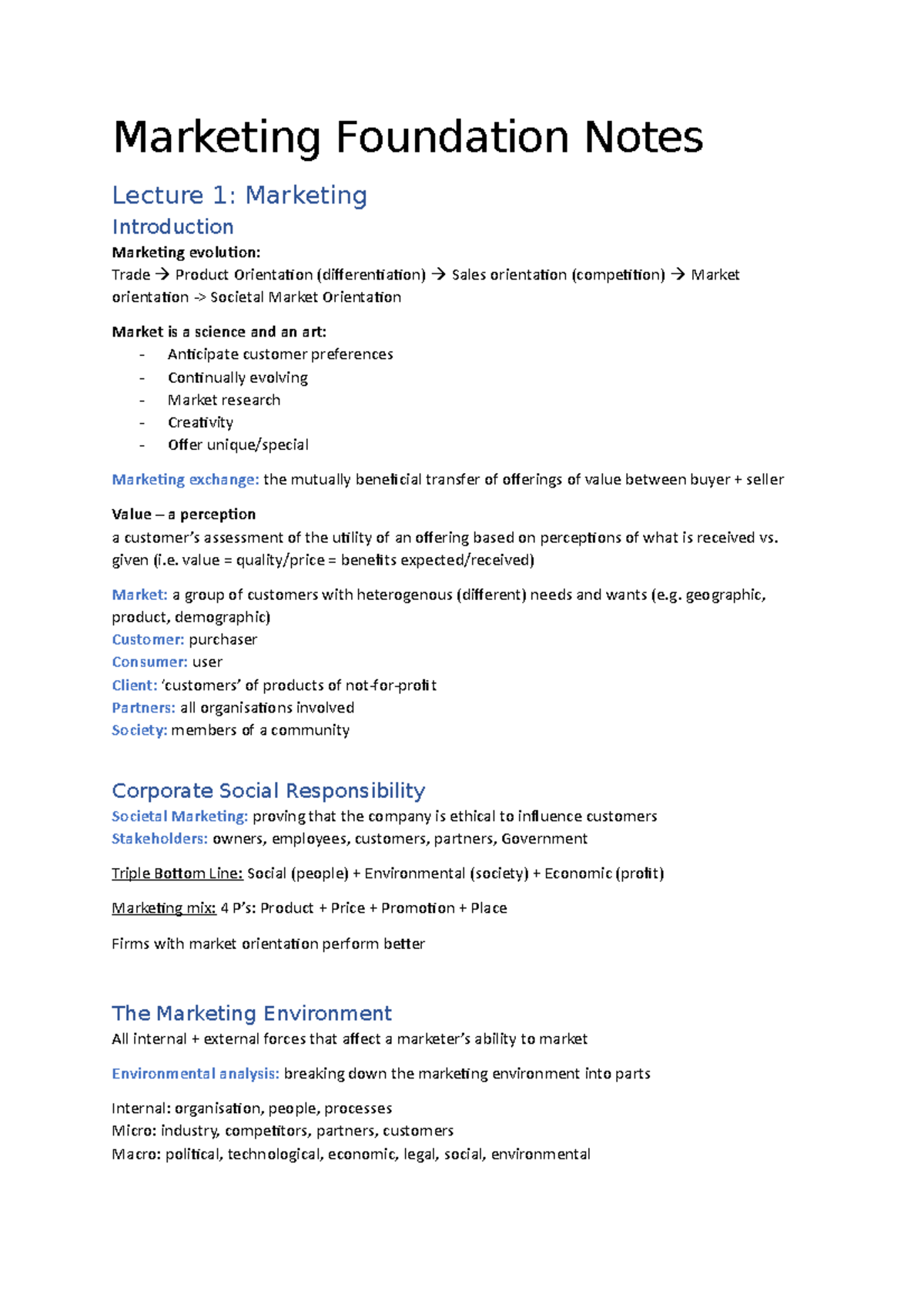 Marketing Foundation - Final Notes - Marketing Foundation Notes Lecture ...