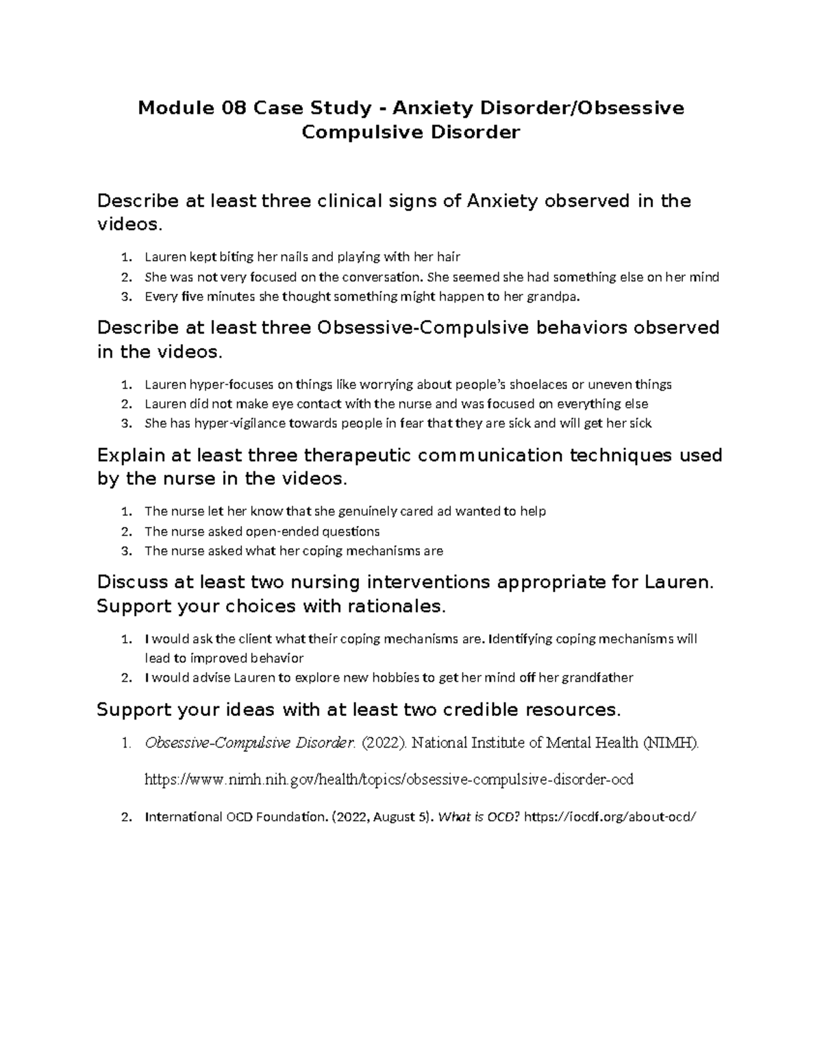 Module 08 Case Study - Module 08 Case Study - Anxiety Disorder ...