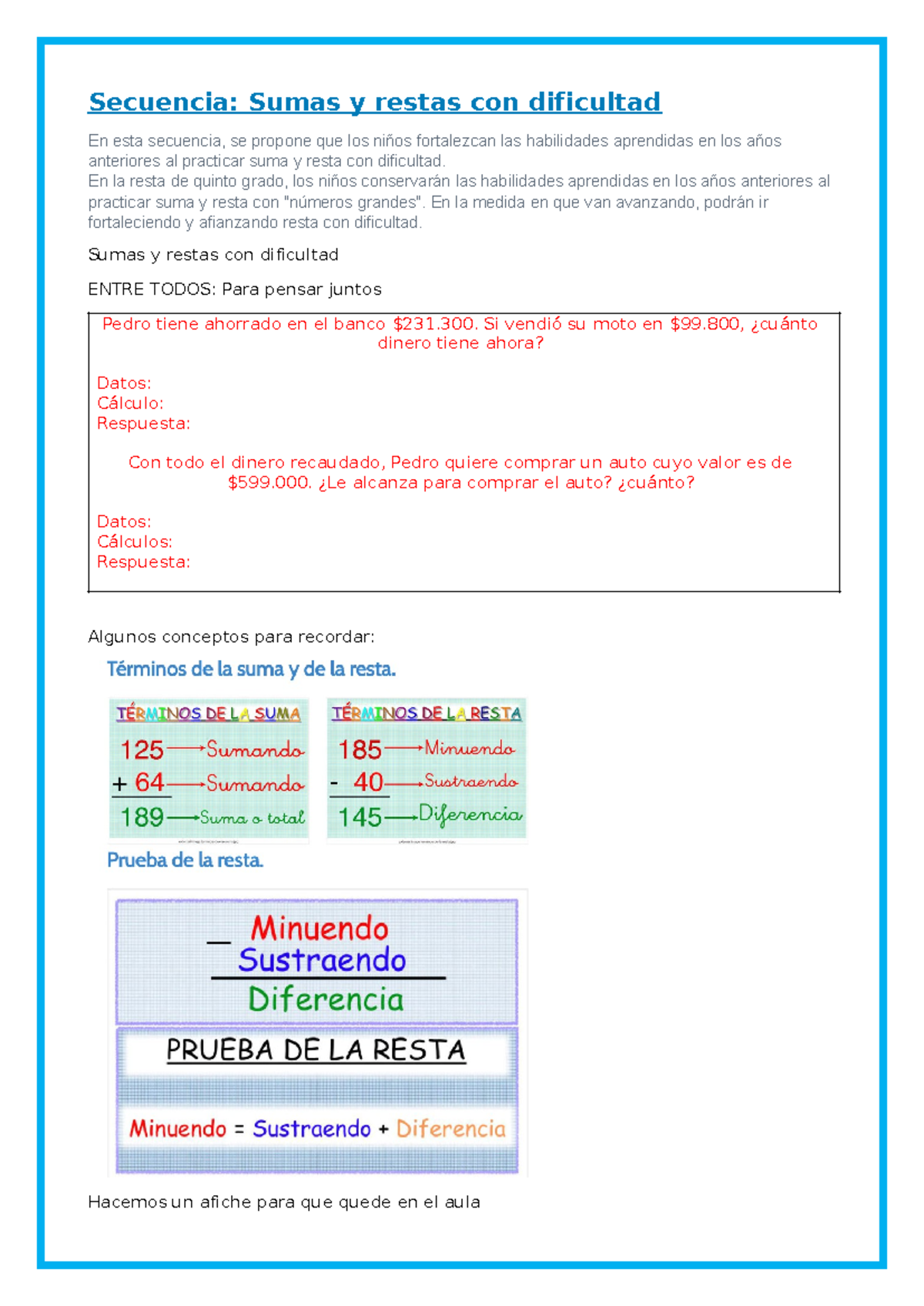 Secuencia SUMA Y Resta CON Dificultad - Secuencia: Sumas y restas con ...