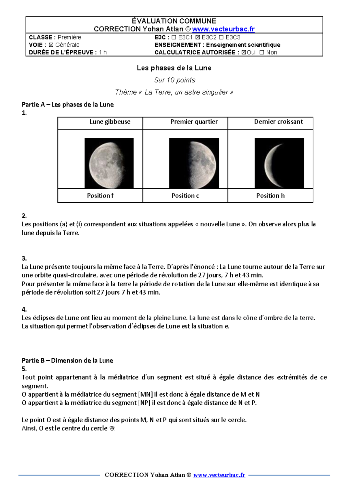 Correction Les phases de la Lune - CORRECTION Yohan Atlan © vecteurbac ...
