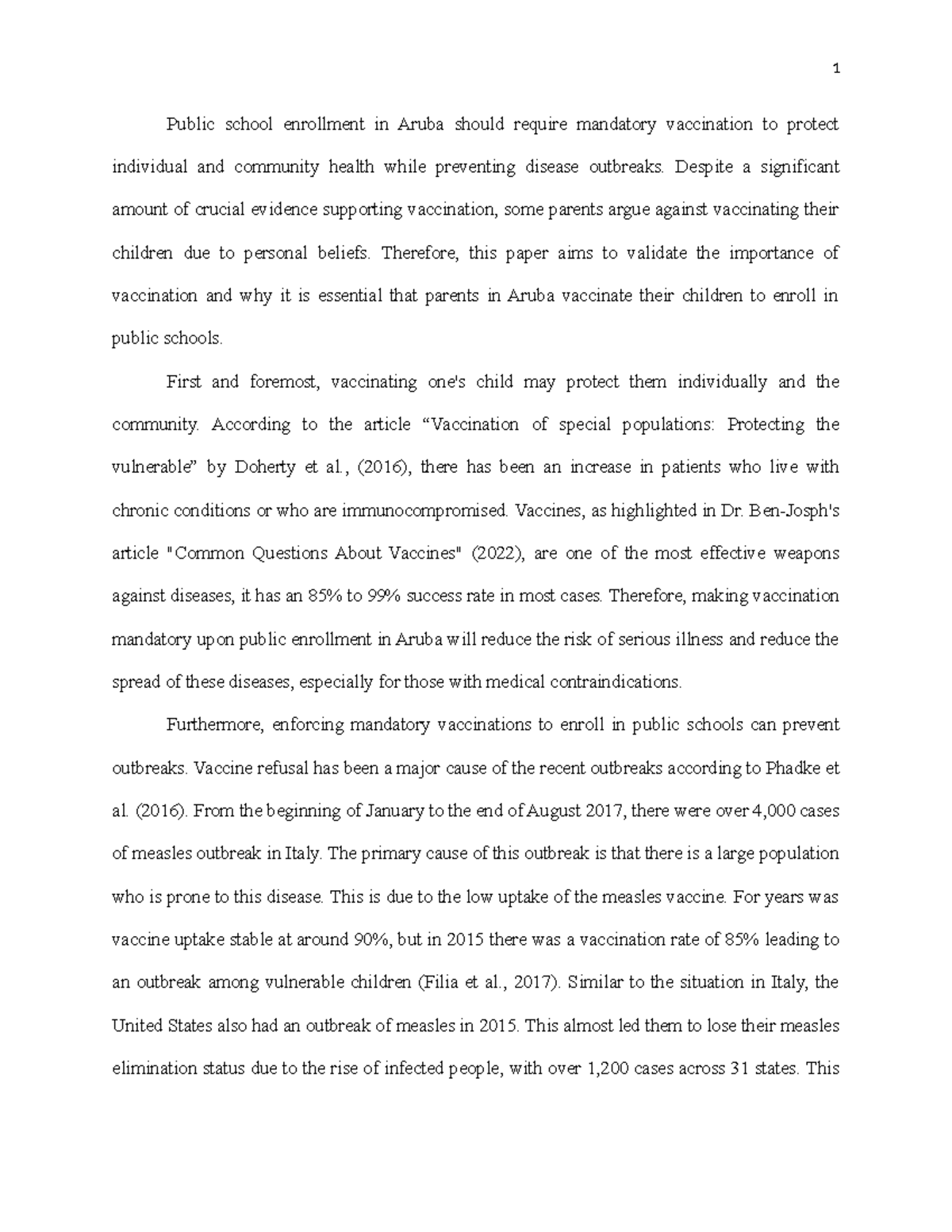Argumentative Essay - Public school enrollment in Aruba should require ...