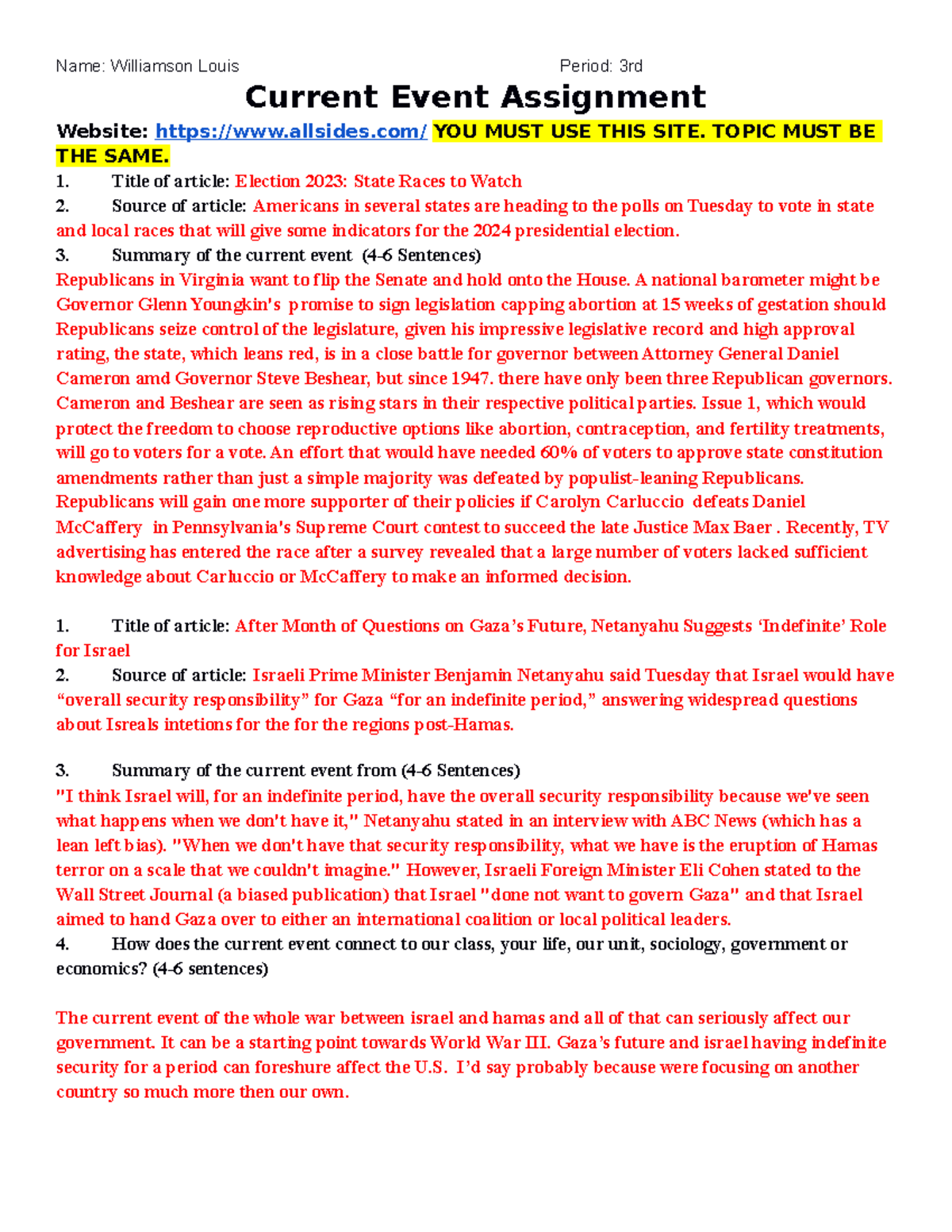 Current Event Form - DWEQ - Name: Williamson Louis Period: 3rd Current ...