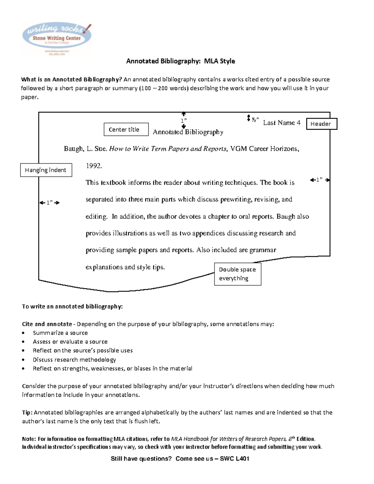 Mla-annotate - MLA - Still have questions? Come see us – SWC L ...