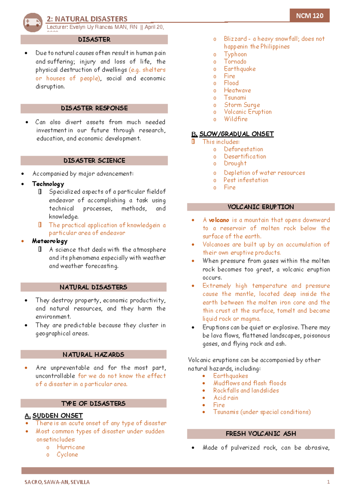 7- Natural Disaster - 2: NATURAL DISASTERS Lecturer: Evelyn Uy Rances ...