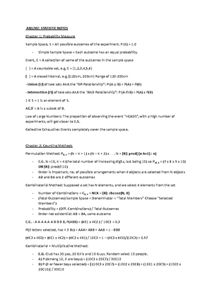 Stats Q1 Cheat Sheet - 1 Q1 Summary Part 1: Concepts Week 1: Experiment: 1 is random, not - Studocu