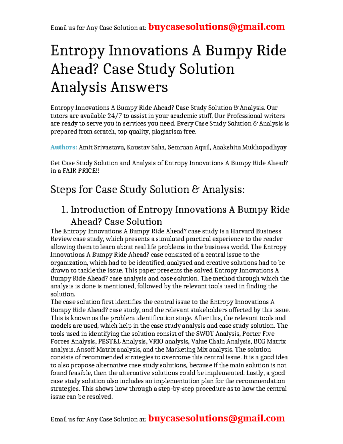 Case Solution Entropy Innovations A Bumpy Ride Ahead - Entropy Innovations A Bumpy Ride Ahead ...