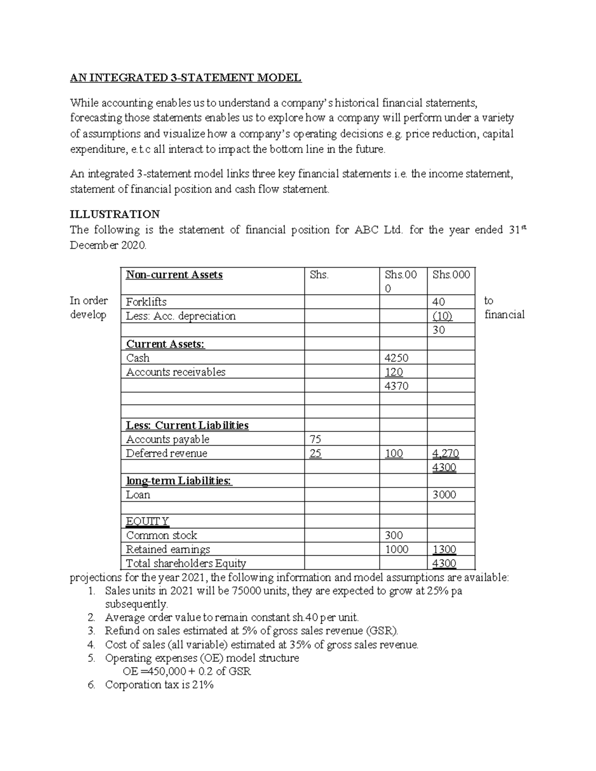 Integrated 3- Statement Model - AN INTEGRATED 3-STATEMENT MODEL While ...