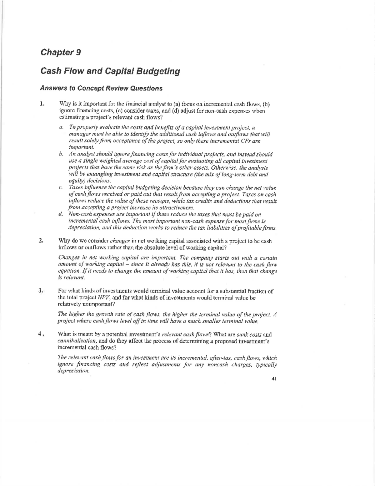 Capital Budgeting Review Quetions and Answer - FIN 380 - Studocu