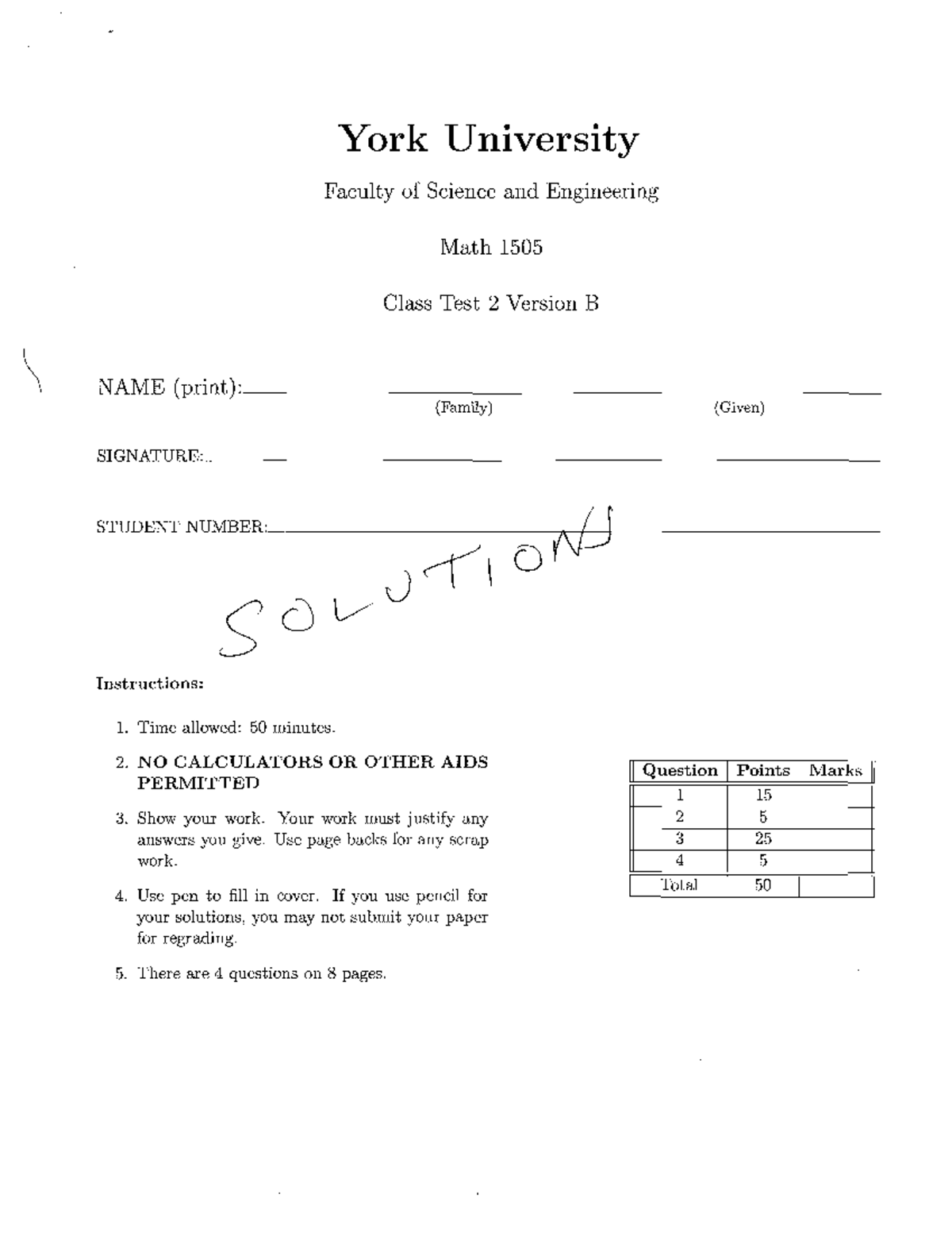 Exam 2009, Questions and Answers - York University Faculty of Science ...
