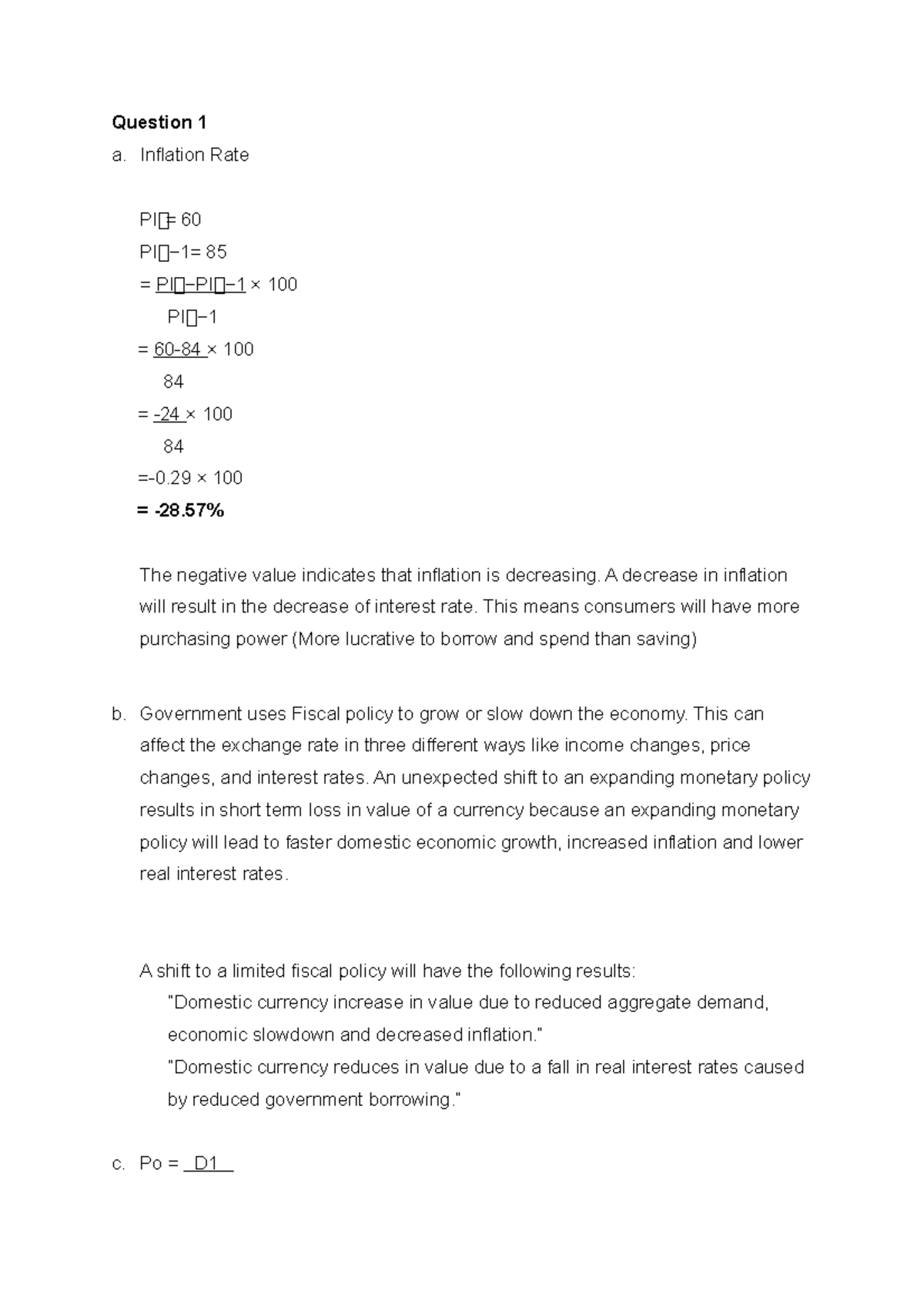 FA1 Financial Management 3 HFMN330-1 - Question 1 a. Inflation Rate PI𝐀 ...